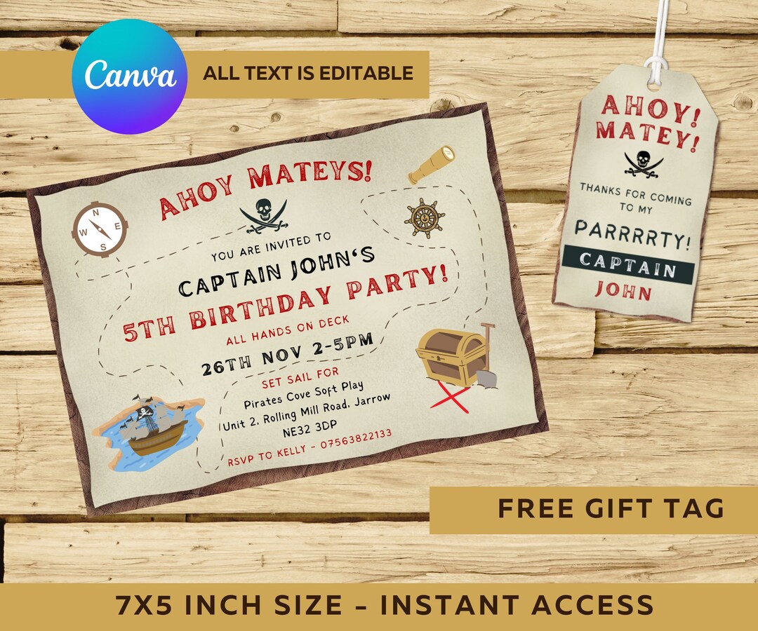 Kids Invitations Birthday Treasure Map, Pirate Theme Birthday ...