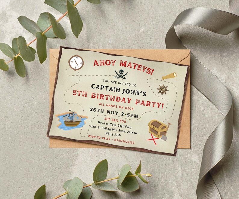 Kids Invitations Birthday Treasure Map Pirate Theme Birthday - Etsy