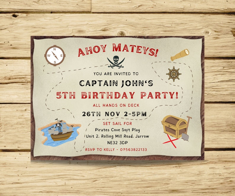 Kids Invitations Birthday Treasure Map Pirate Theme Birthday - Etsy