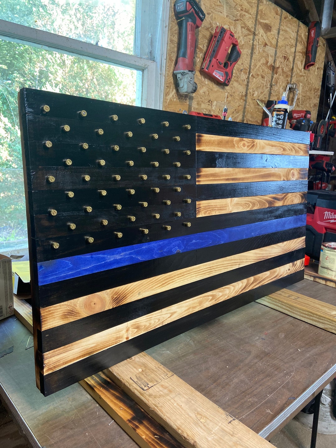 Thin Blue Line Rustic Bullet Flag - Etsy