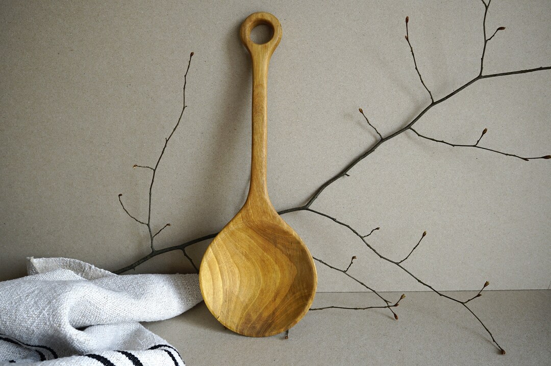 Large Walnut Spoon, Wooden Ladle With Hole, Carving Serving Utensils ...
