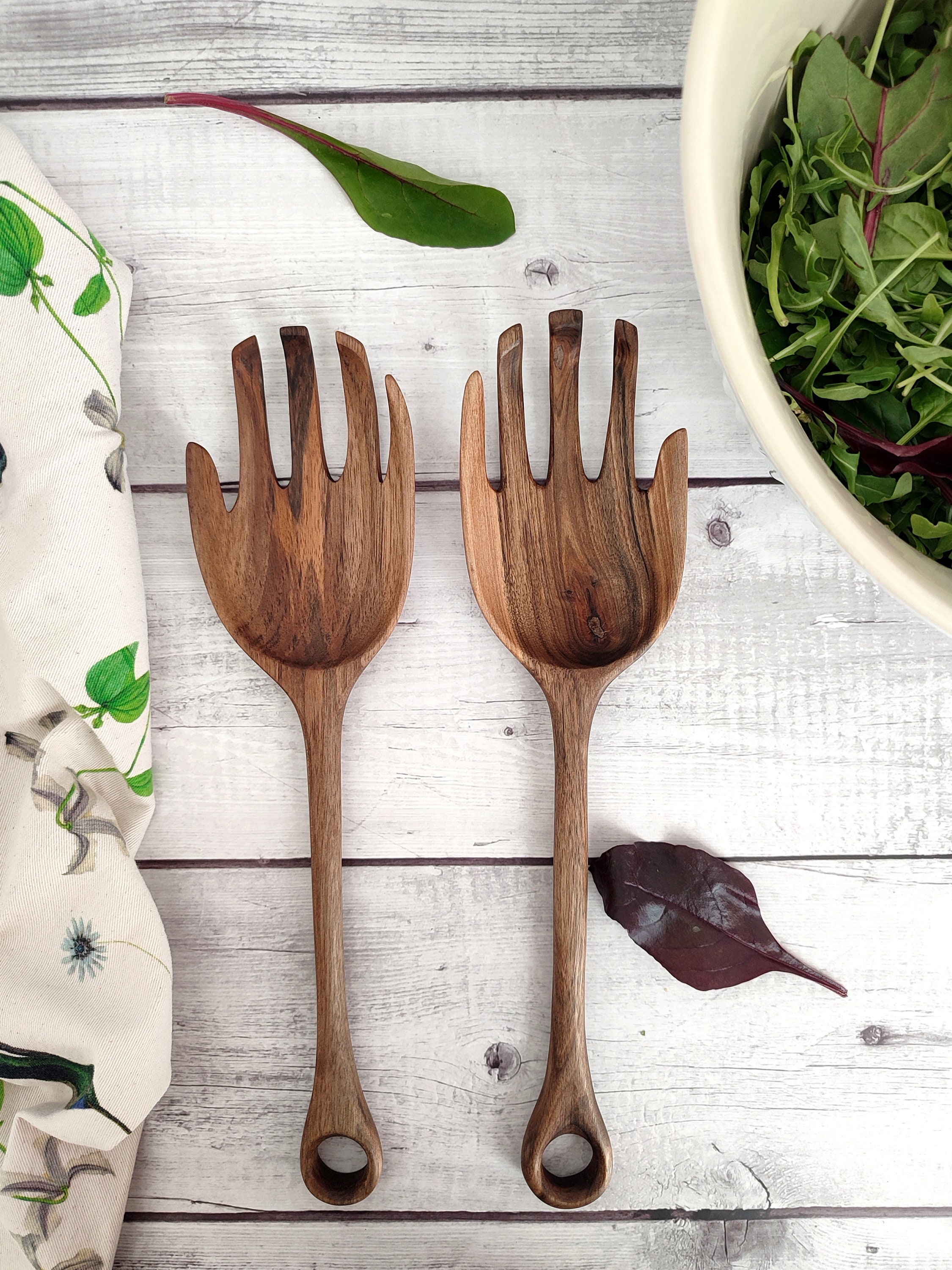 Salad Server, Walnut Hands, Salad Serving, Wooden Salad Server Hands ...