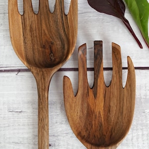 Salad Server, Walnut Hands, Salad Serving, Wooden Salad Server Hands ...
