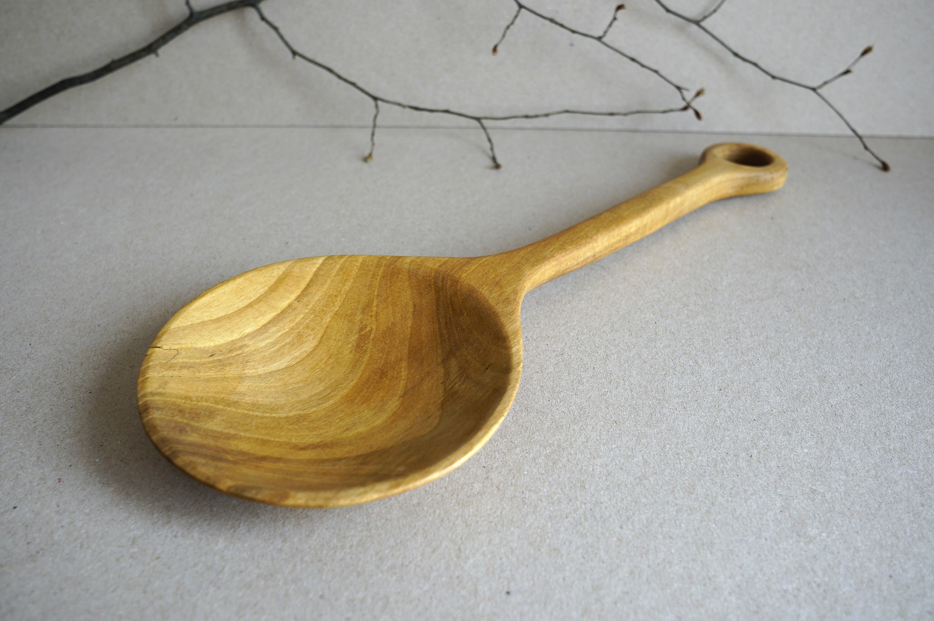 Large Walnut Spoon, Wooden Ladle With Hole, Carving Serving Utensils ...