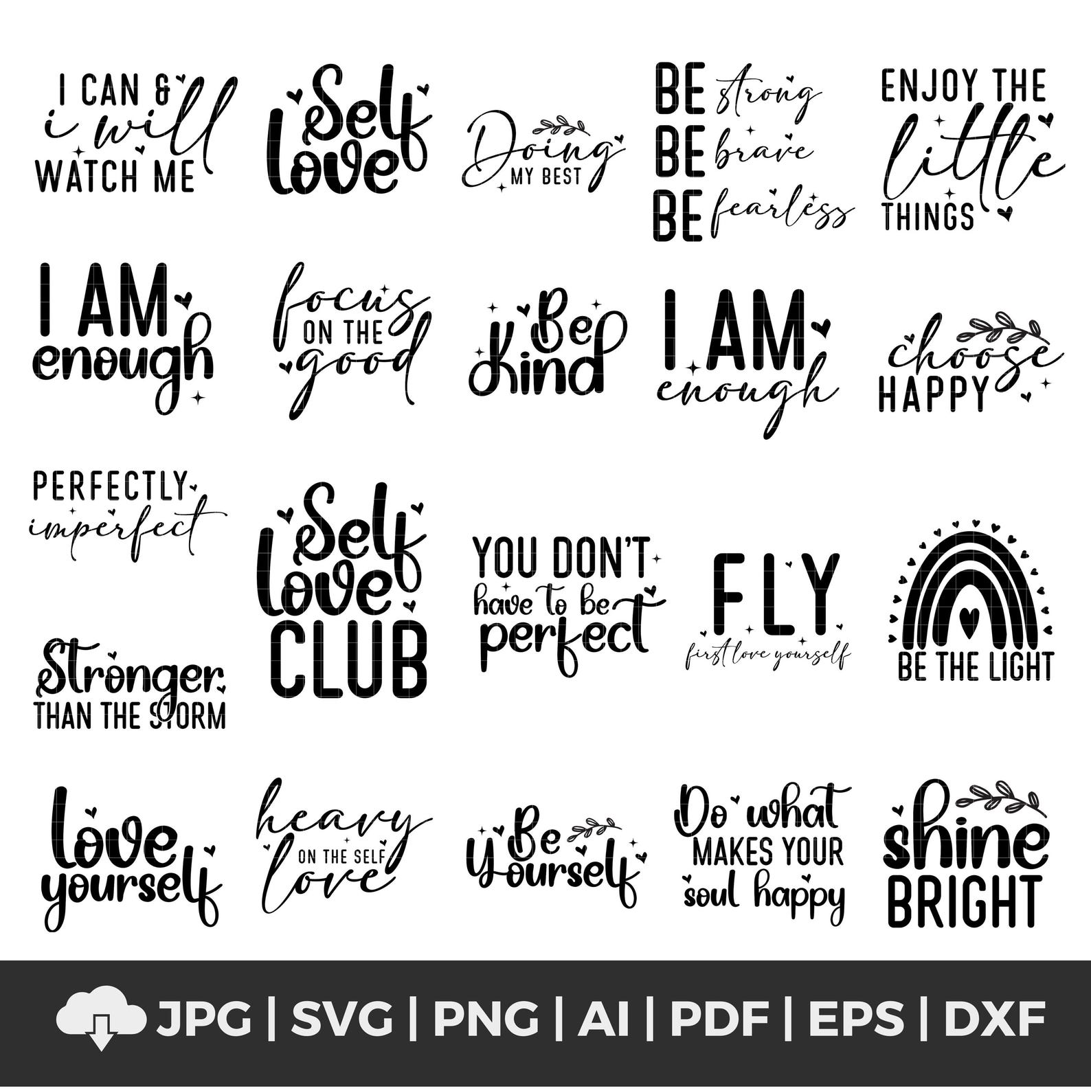 Self Love Quotes Svg Bundle, Inspirational Quotes Svg, Motivational Svg ...