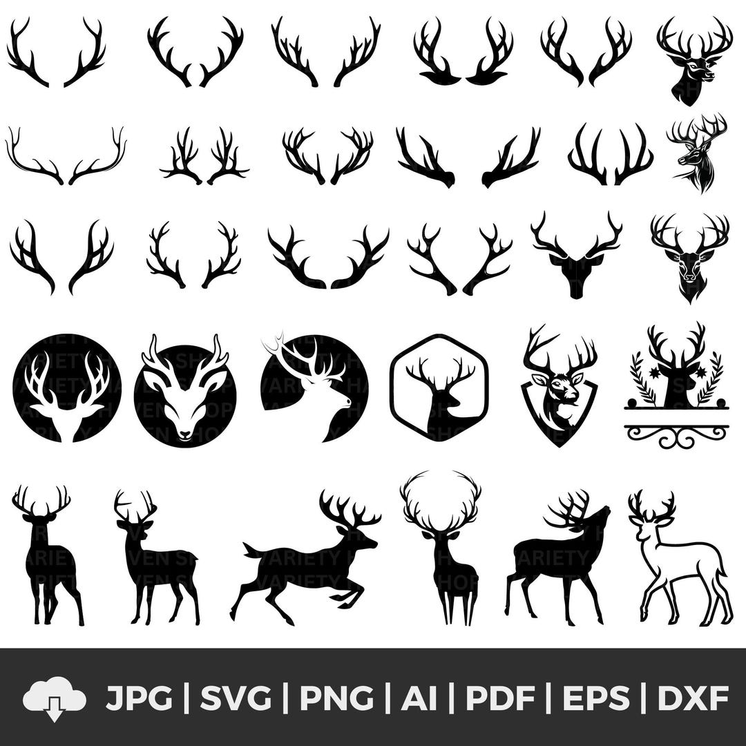 Deer Antlers Svg, Deer Head Svg Bundle, Deer Hunting Svg, Whitetail ...
