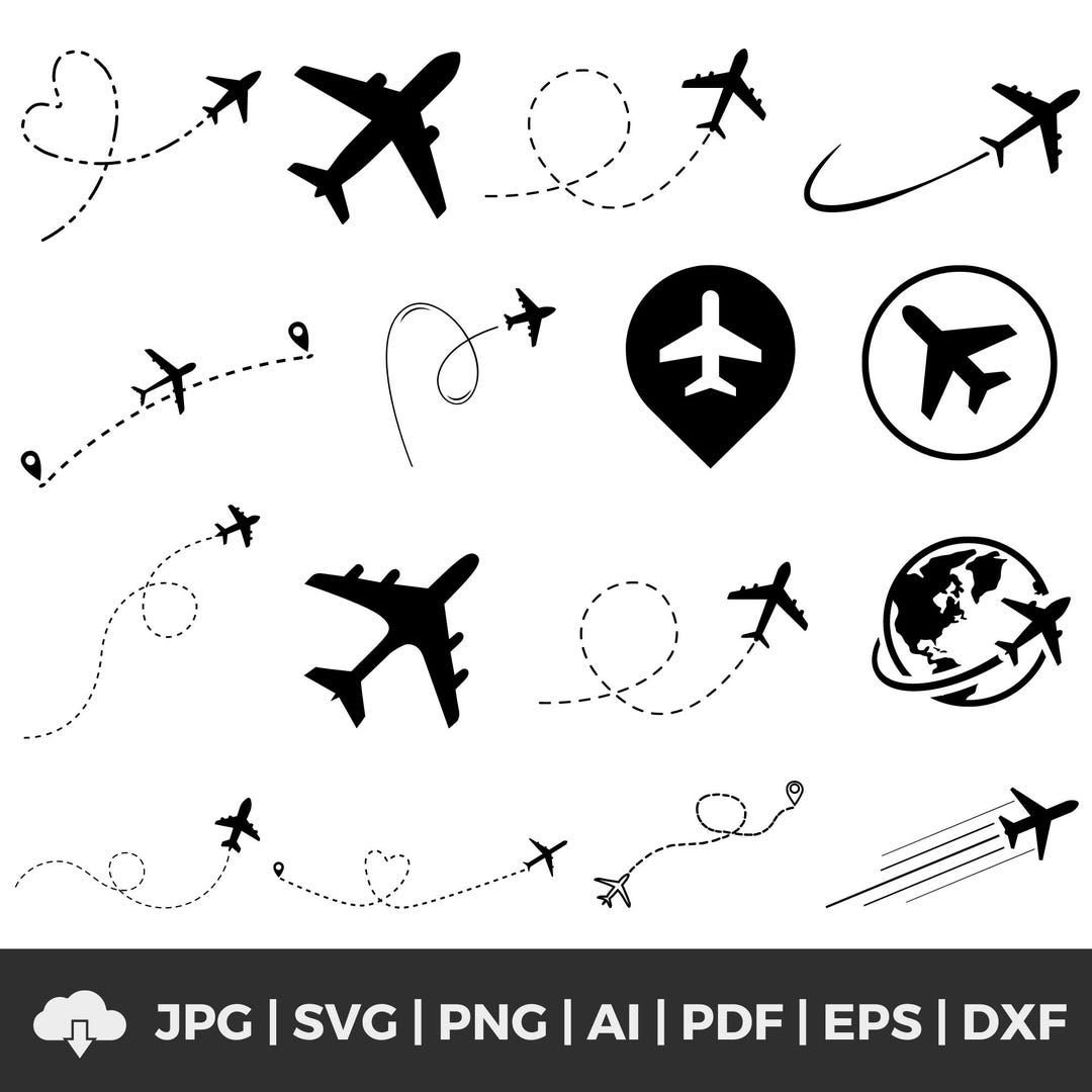 Airplane Path Bundle Svg Png, Plane Route Svg, Airplane Heart Svg ...