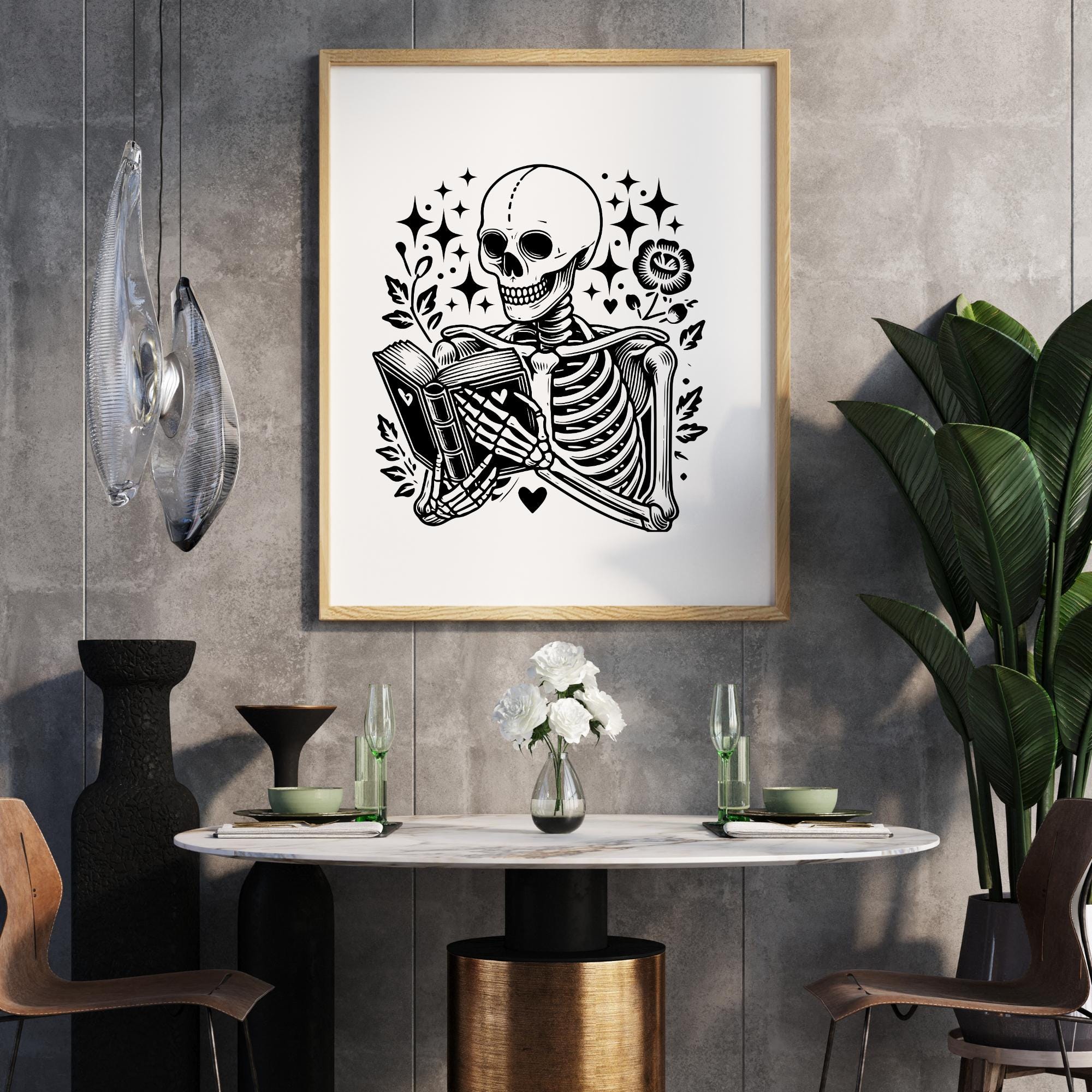 Floral Skeleton Reading Book Svg Png, Book With Flowers Svg, Book Lover ...