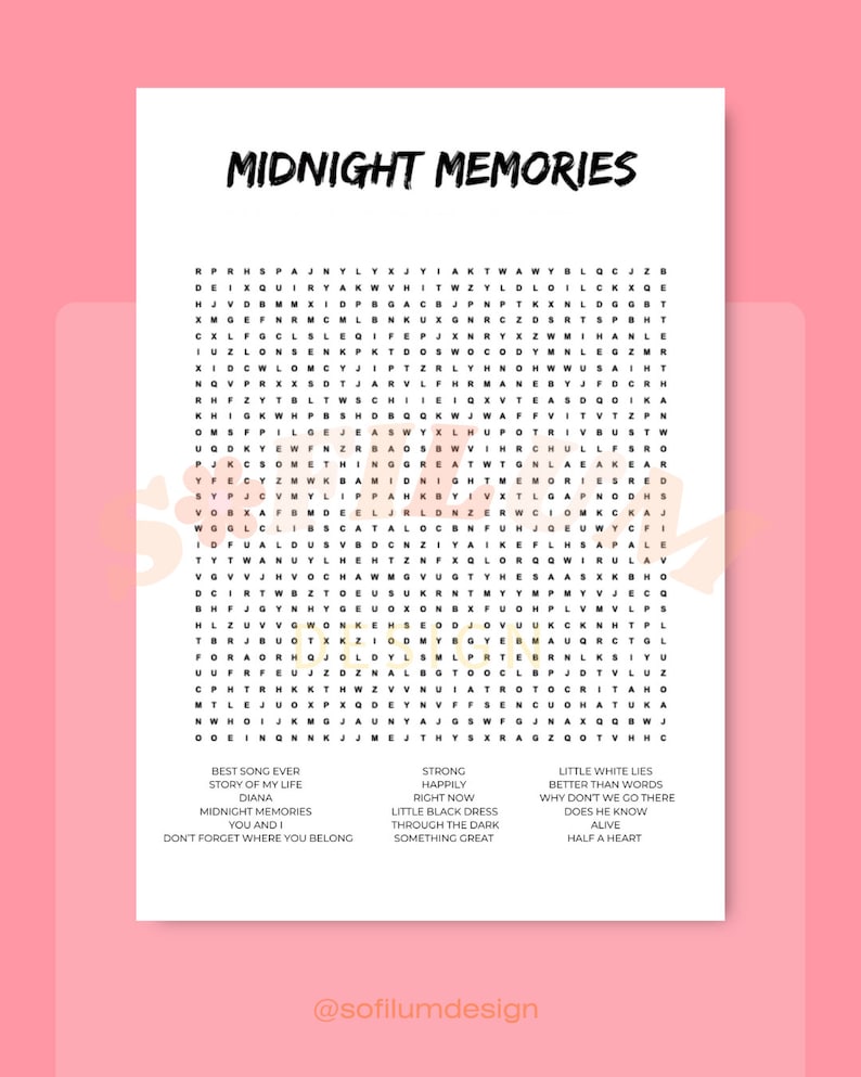 One Direction Word Search Puzzle Activities for Kids Activities for ...