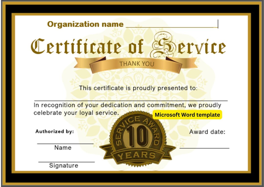 12 Years Employee Service Certificate • Gold Elegant Layout | Editable ...