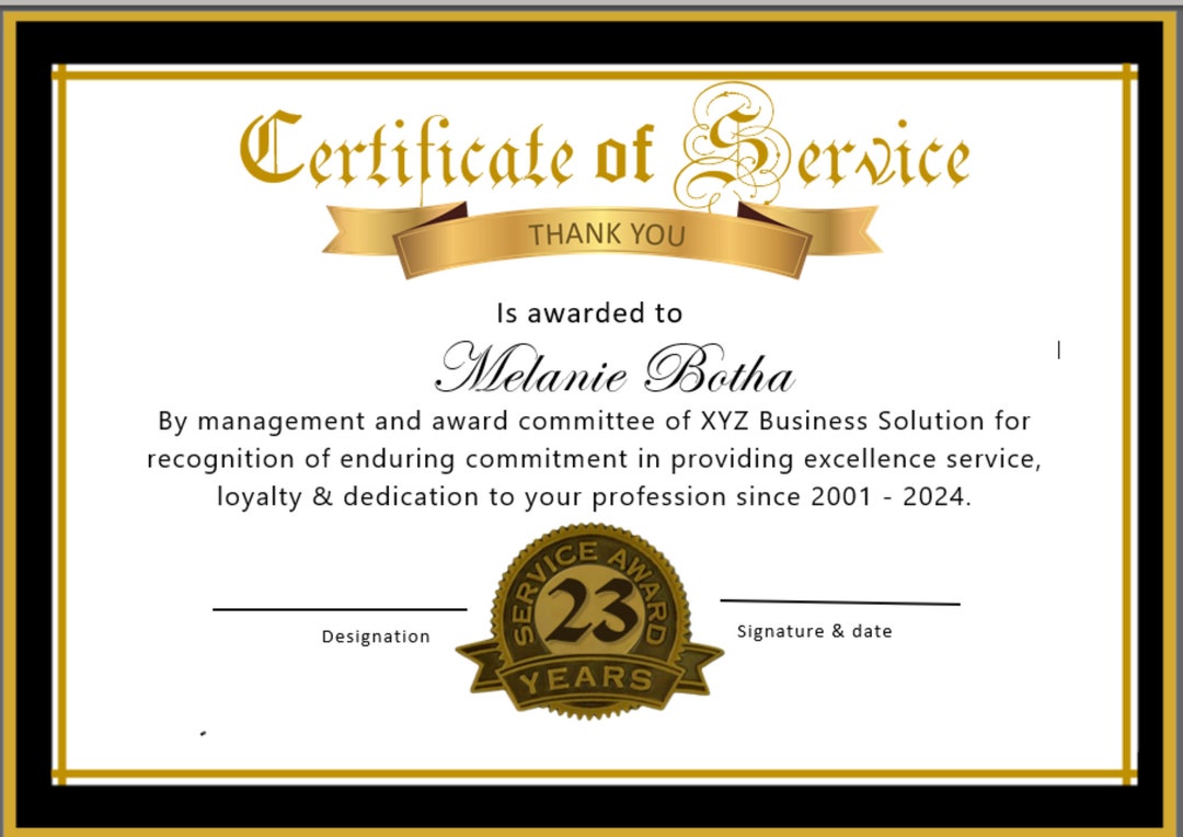 23 Years Service Certificate Template in Ms Word With Customized Logo ...