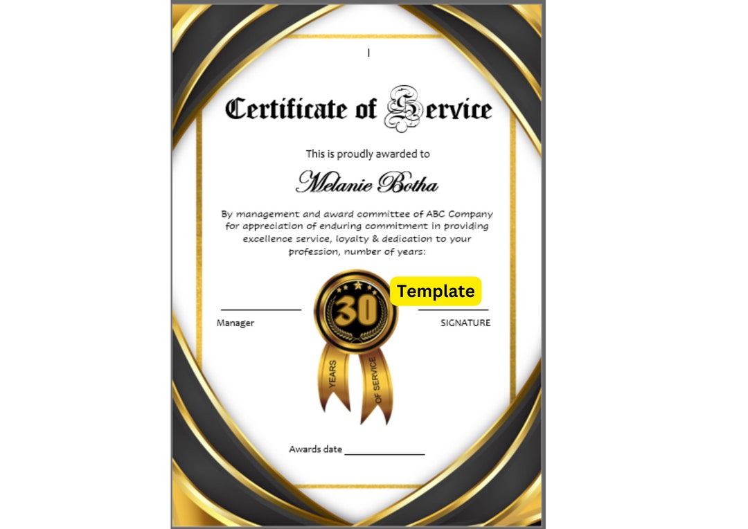 30 Years Service Certificate Template in Ms Word With Customized Logo ...