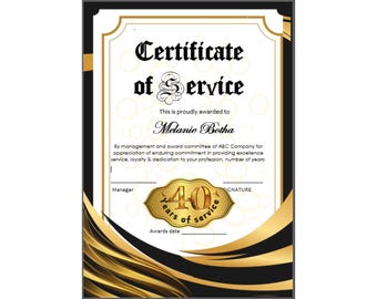 40 Years Service - Microsoft Word Certificate Template With Customized ...