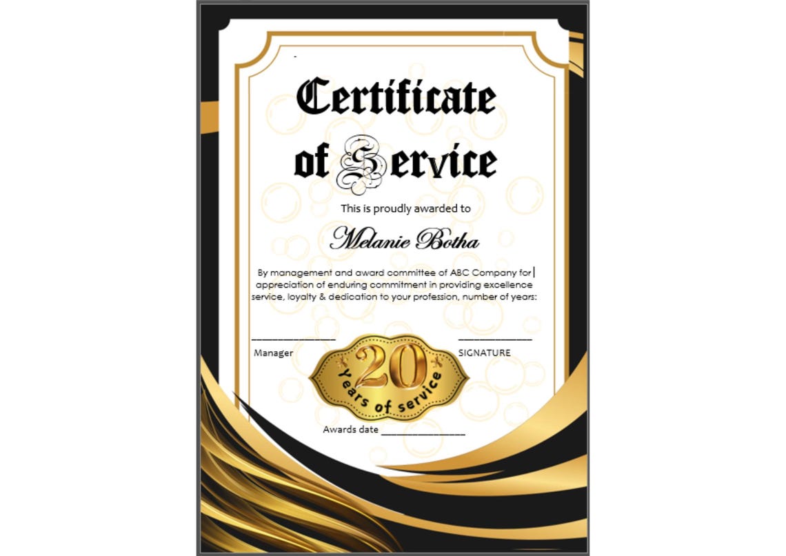20 Years of Service | Certificate Template With Customized Logo ...