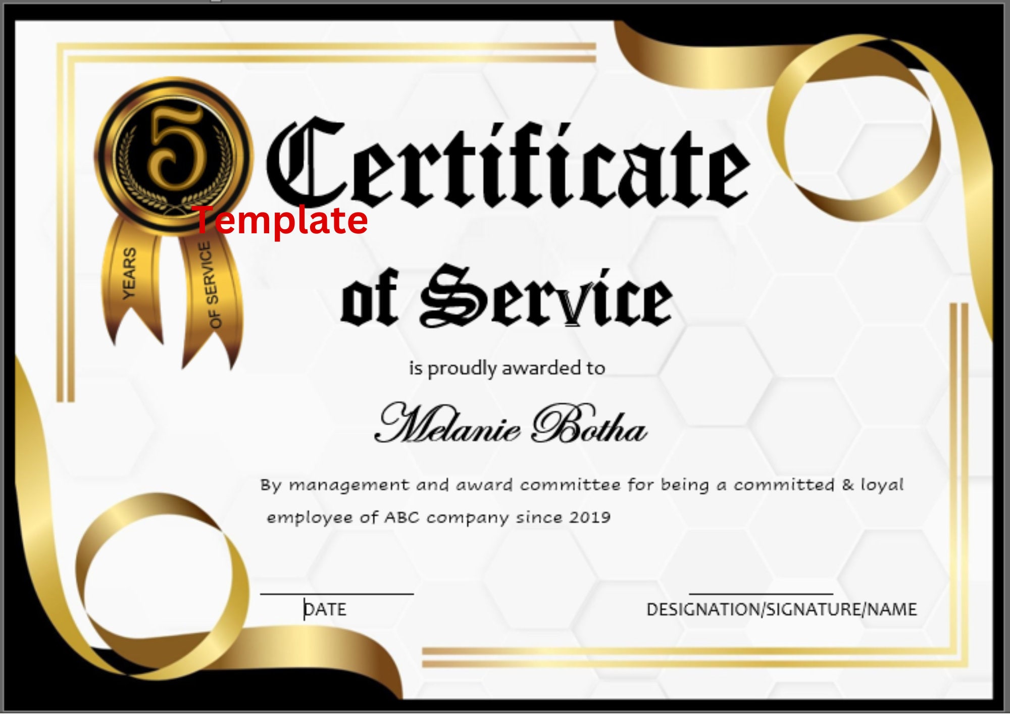 5 Years Service- Certificate Template in Ms Word - Etsy