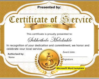 5 Years of Service | Editable Microsoft Word Certificate Template With ...