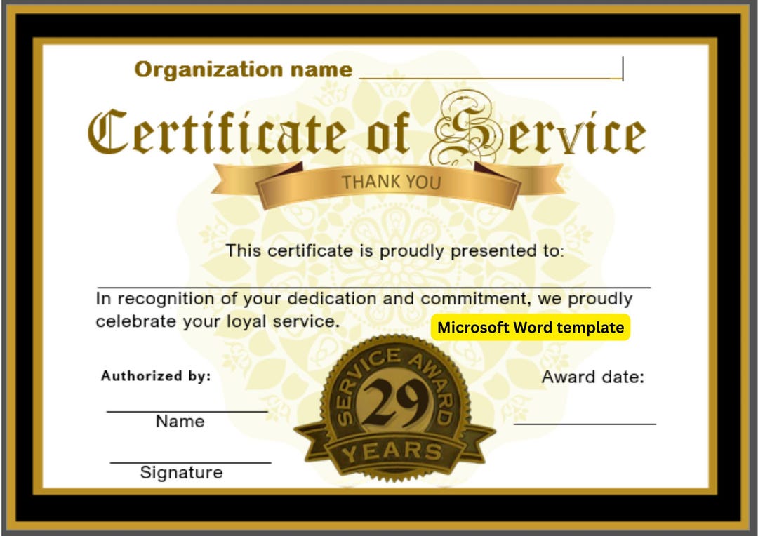 29 Years Service - Certificate Template in Microsoft Word With ...