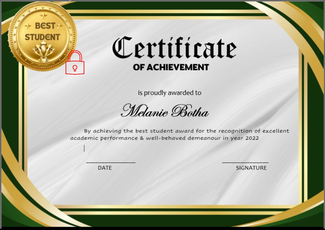 Best Student Certificate of Achievement Certificate - Etsy