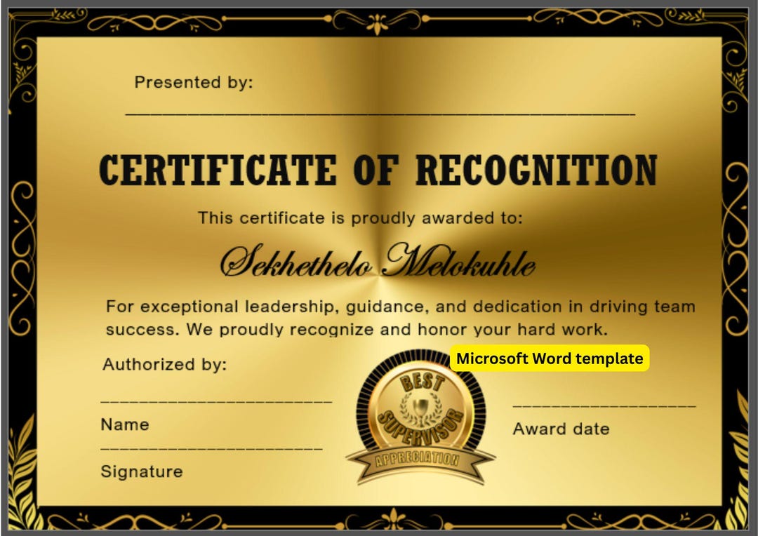 Best Supervisor | Certificate of Recognition | Editable Microsoft Word ...