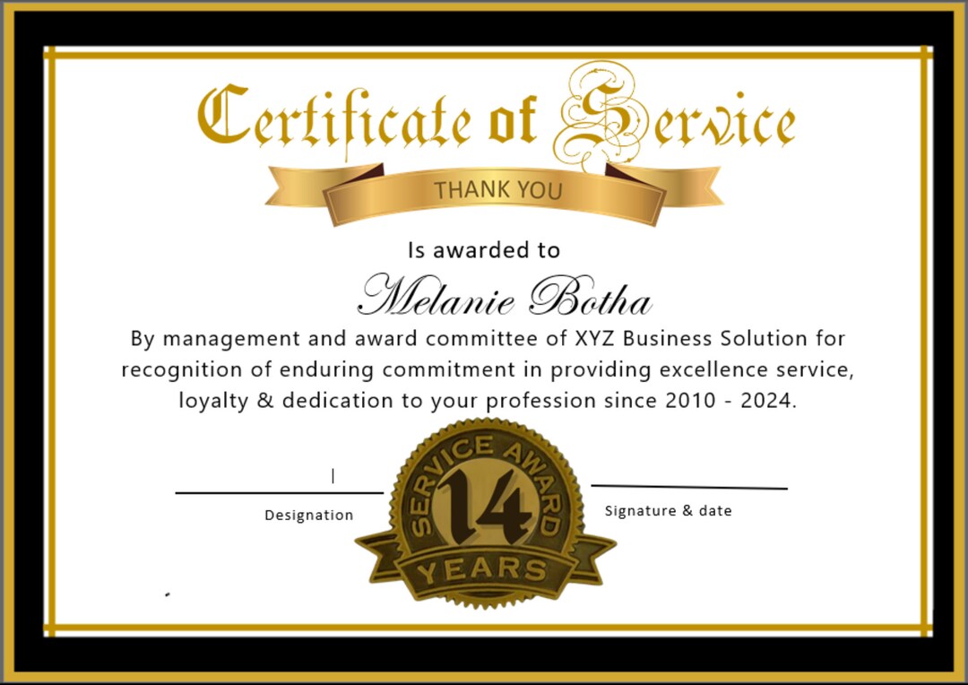14 Years Service Certificate Template in Ms Word With Customized Logo ...