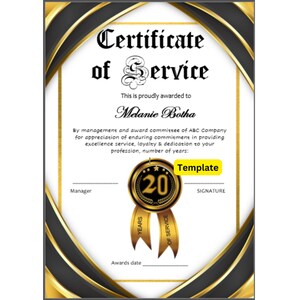 20 Years Service Microsoft Word Template With Customized Logo Potrait ...