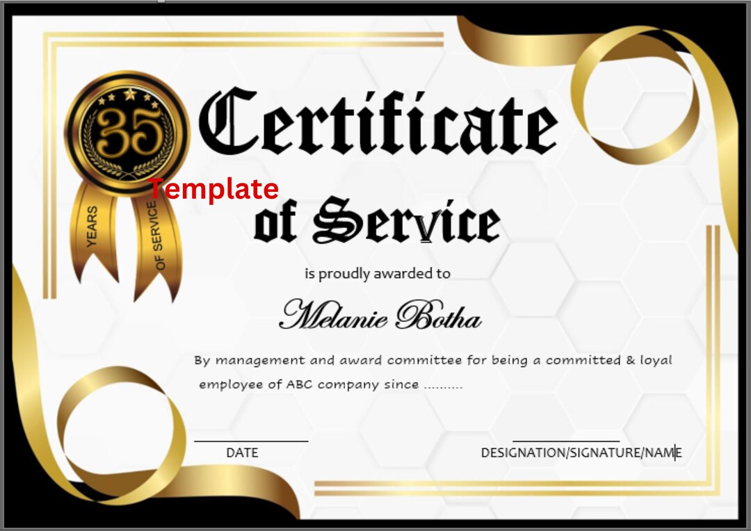 35 Years Service - Certificate Template in Ms Word - Etsy