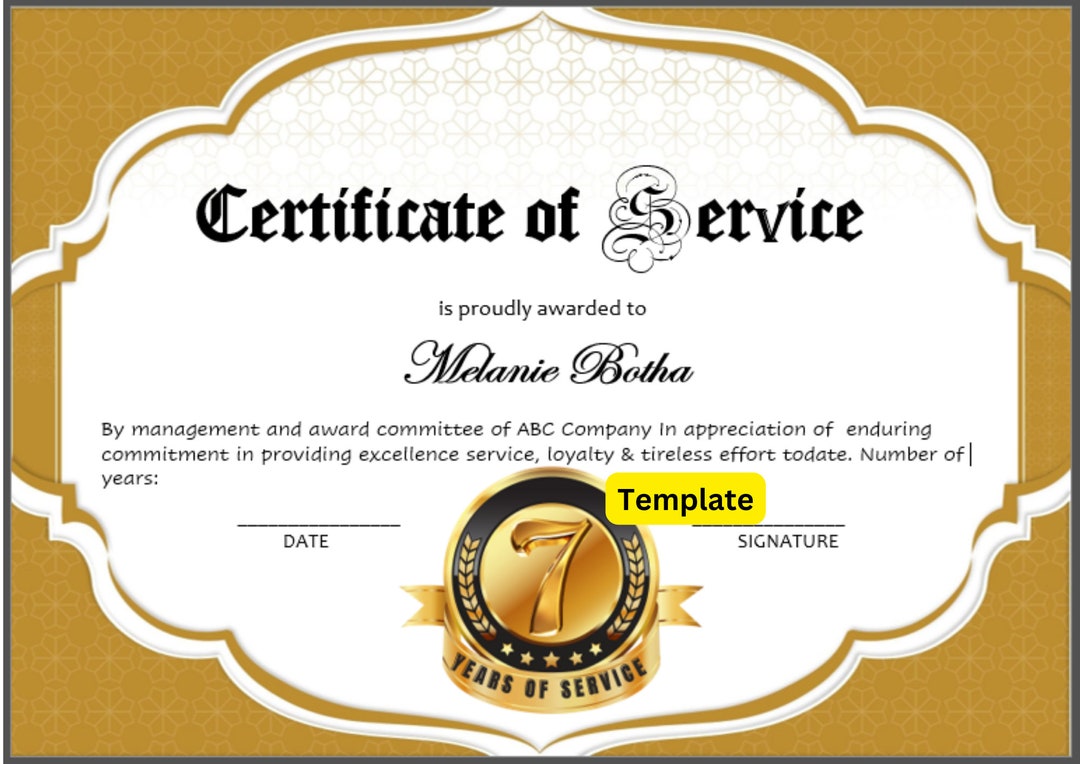 7 Years Service - Certificate Template in Ms Word With Customized Logo ...