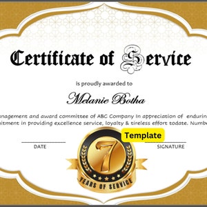 7 Years Service - Certificate Template in Ms Word With Customized Logo ...