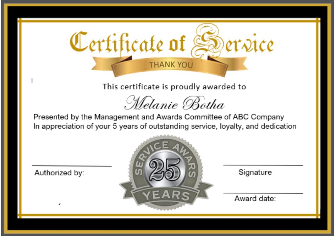 20 Years of Service Certificate Template – Easy Editable in Microsoft ...