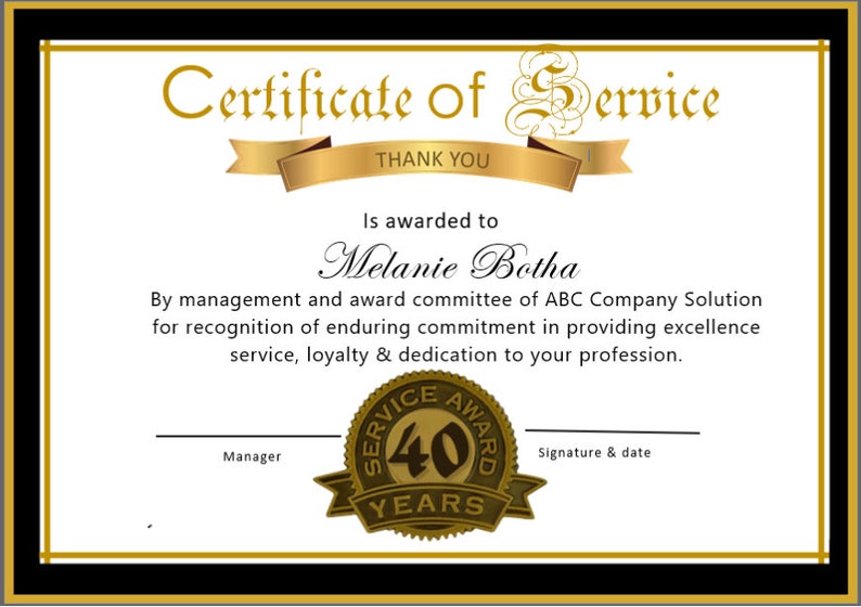 40 Years Service Certificate Template in Ms Word - Etsy