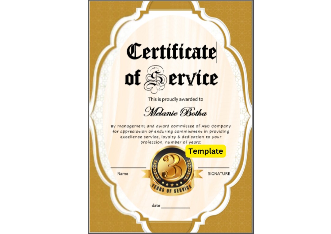 3 Years Service Certificate Template in Ms Word With Customized Logo - Etsy