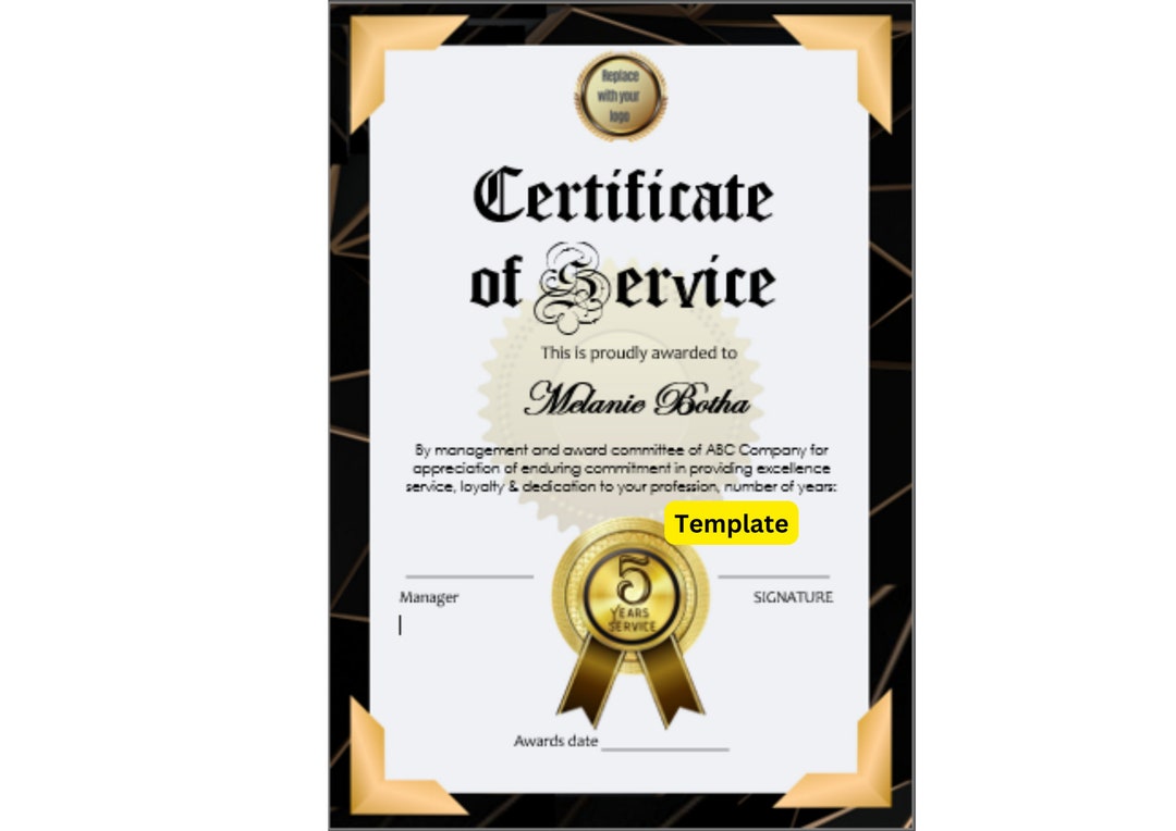5 Years Service - Microsoft Word Template With Customized Logo ...