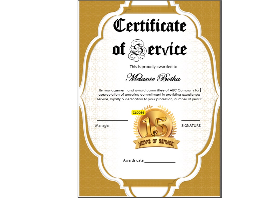 15 Years Service | Microsoft Word Template | Potrait With Customized ...