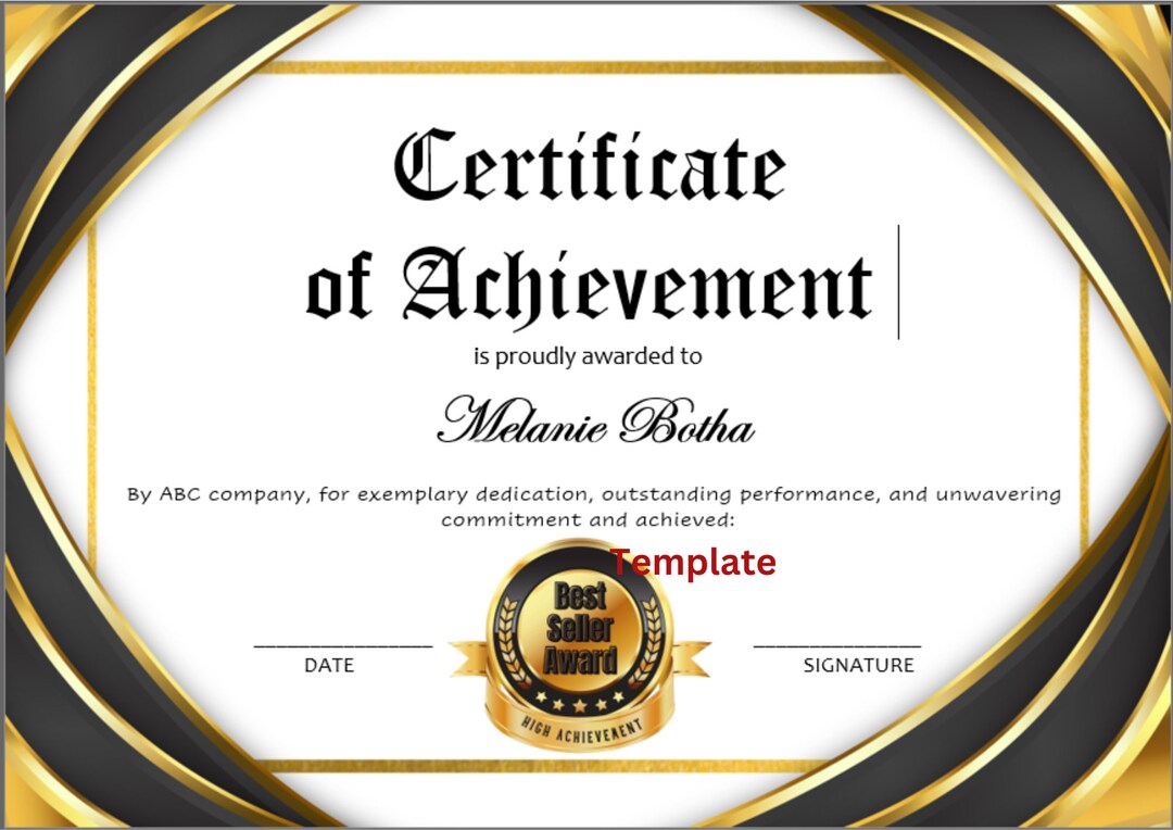 Best Seller Certificate Template in Ms Word - Etsy