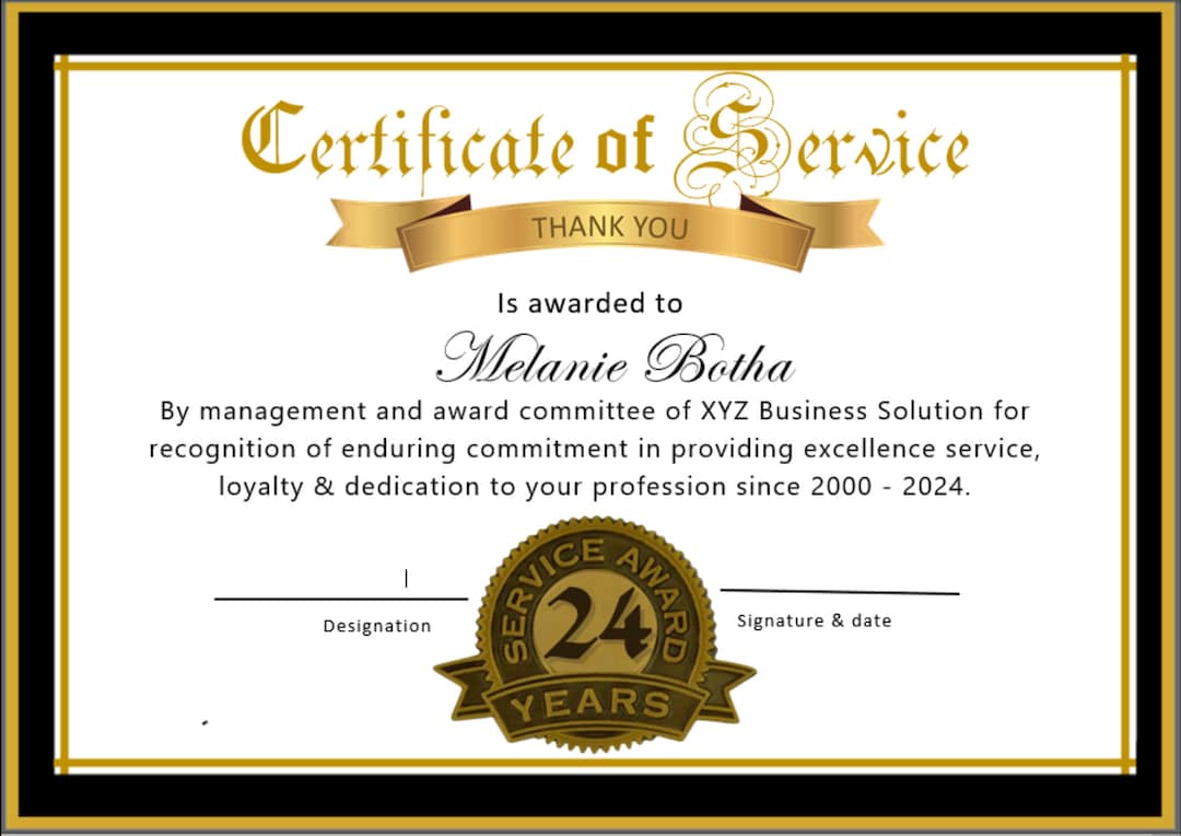 24 Years Service - Certificate Template in Microsoft Word With ...