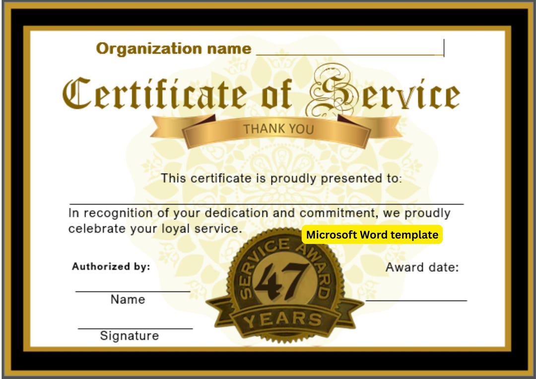 47 Years of Service Award | Editable Microsoft Word Template ...