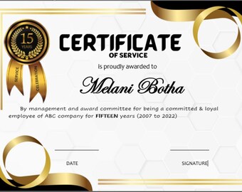 Employee Years of Service Certificate - Etsy