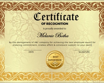 Best Supervisor - Microsoft Word Certificate Template With Customized ...