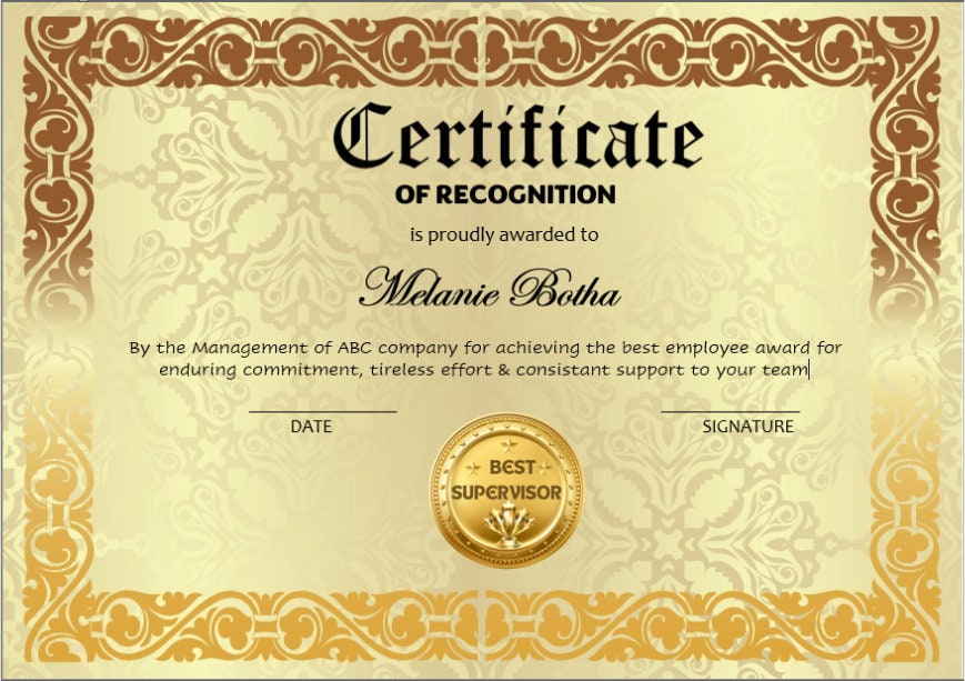 Best Supervisor Certificate Template in Ms Word - Etsy