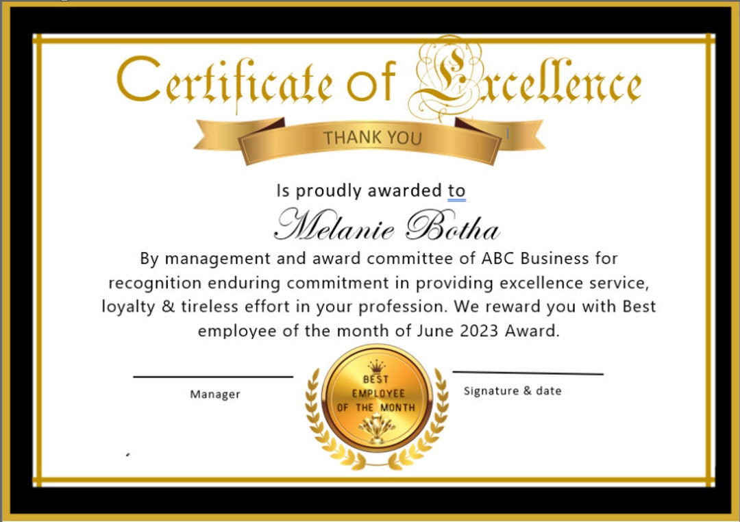 Best Employee of the Month - Certificate of Achievement | Microsoft ...