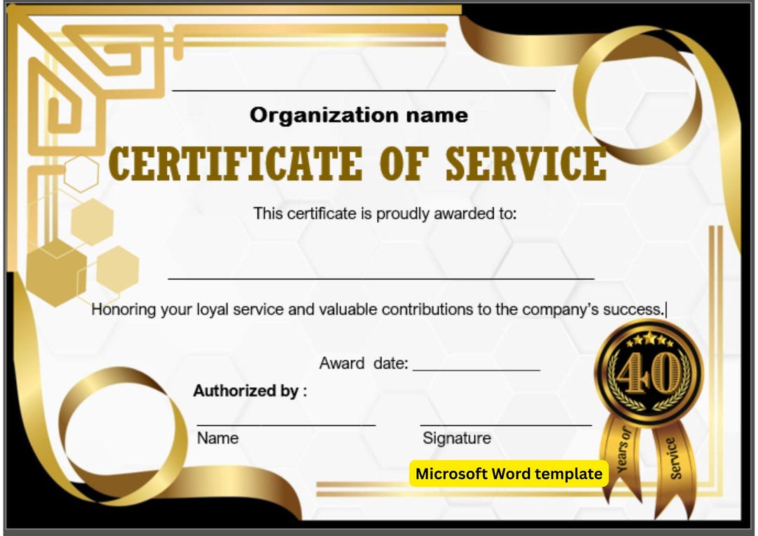 40 Years of Service | Editable Microsoft Word Template | Landscape ...