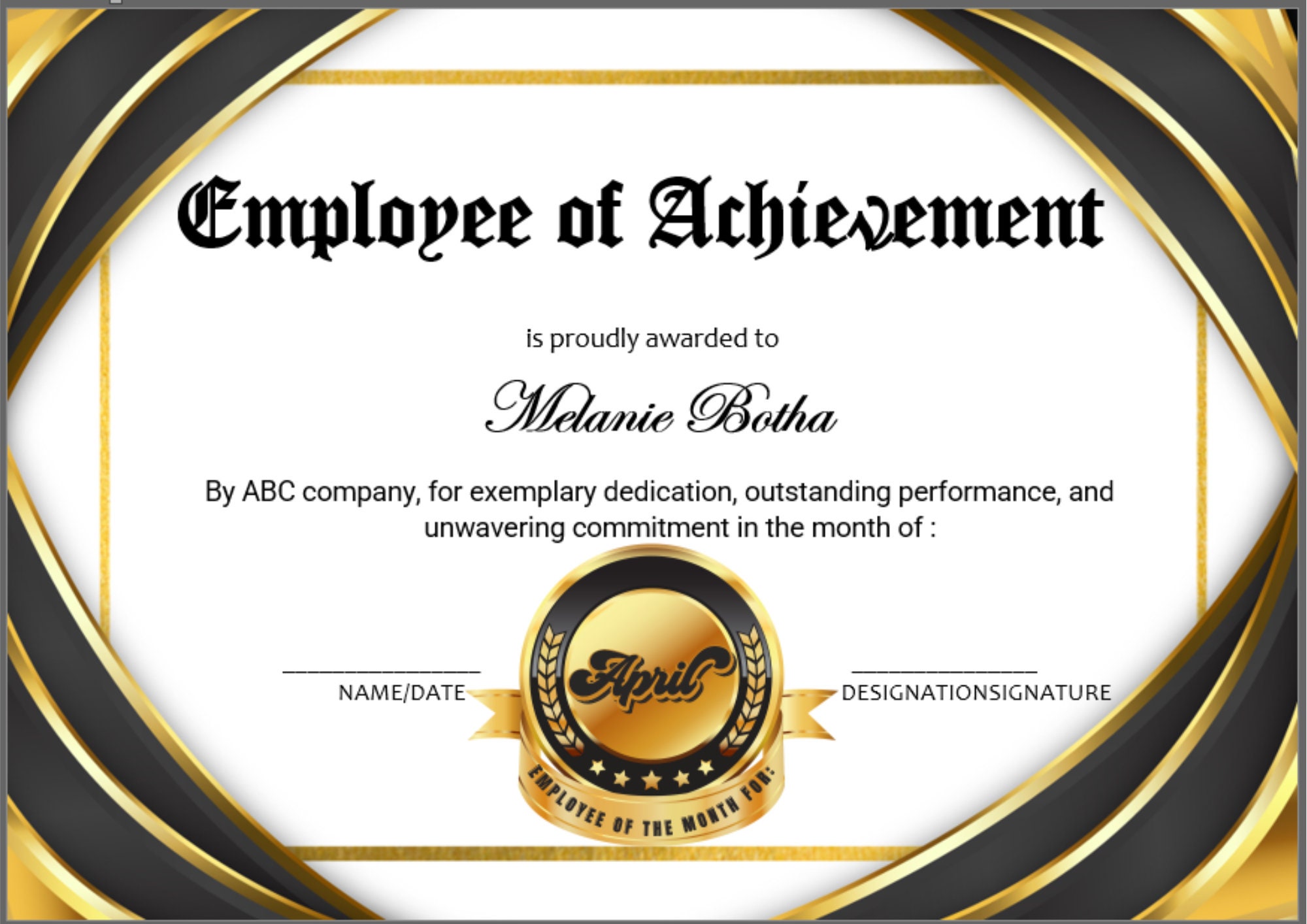 April Employee of the Month Certificate Template in Ms Word - Etsy