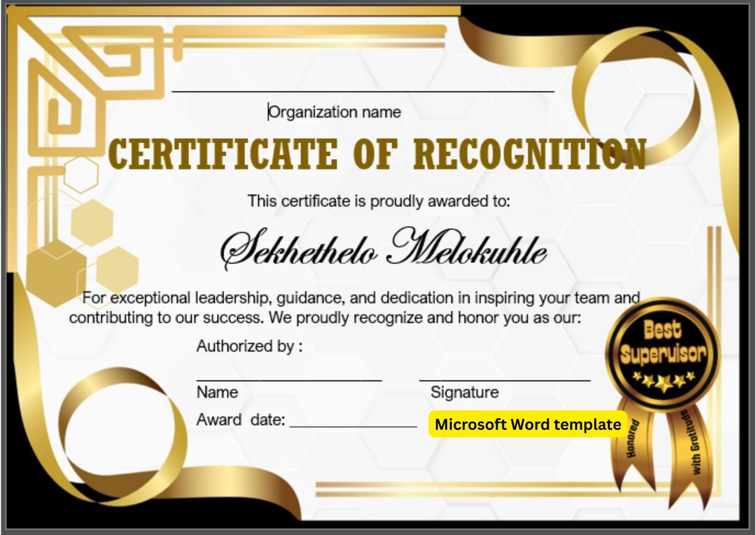 Editable Supervisor Certificate of Recognition | Microsoft Word ...