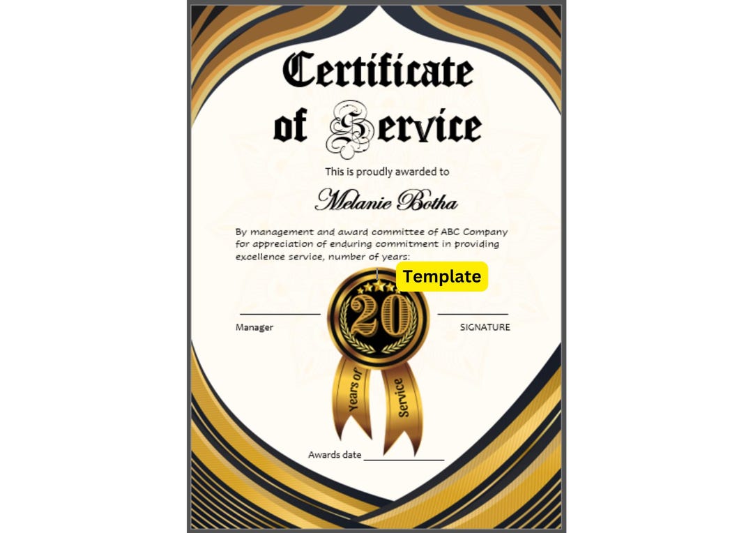 20 Years Service - Microsoft Word Template With Customized Logo ...