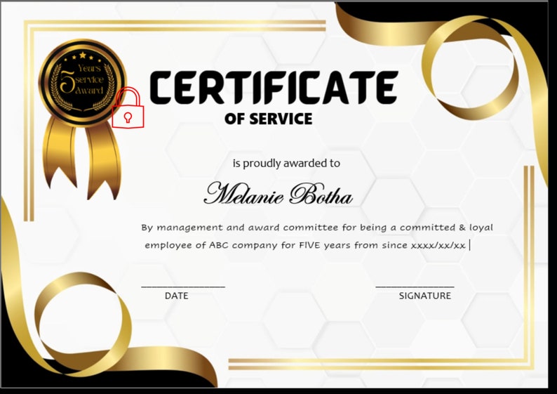 5 Years Service Certificate Template in Ms Word - Etsy