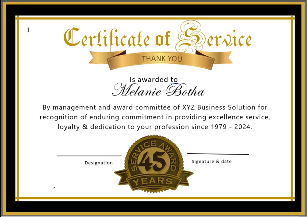 45 Years Service - Certificate Template in Microsoft Word With ...