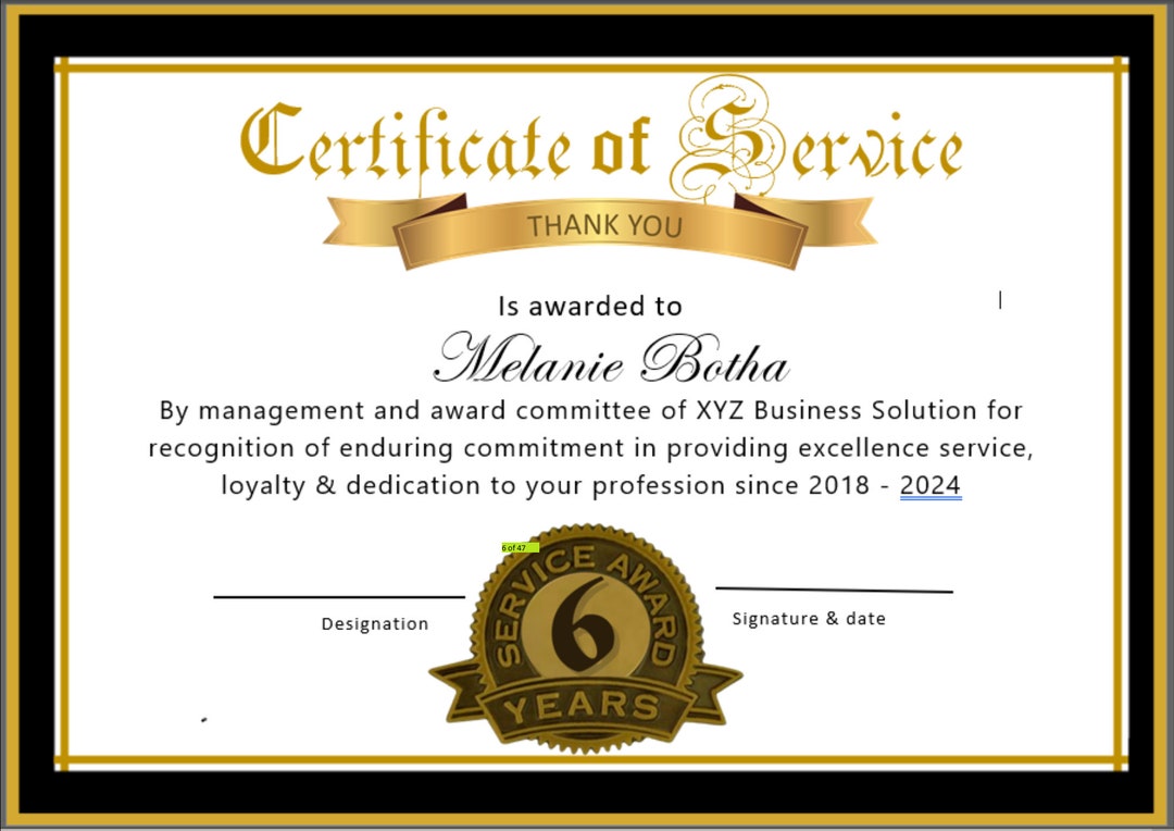8 Years Service - Certificate Template in Ms Word With Customized Logo ...