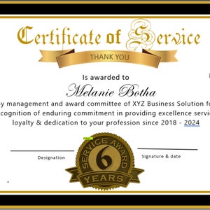 8 Years Service Certificate Template in Ms Word With Customized Logo - Etsy