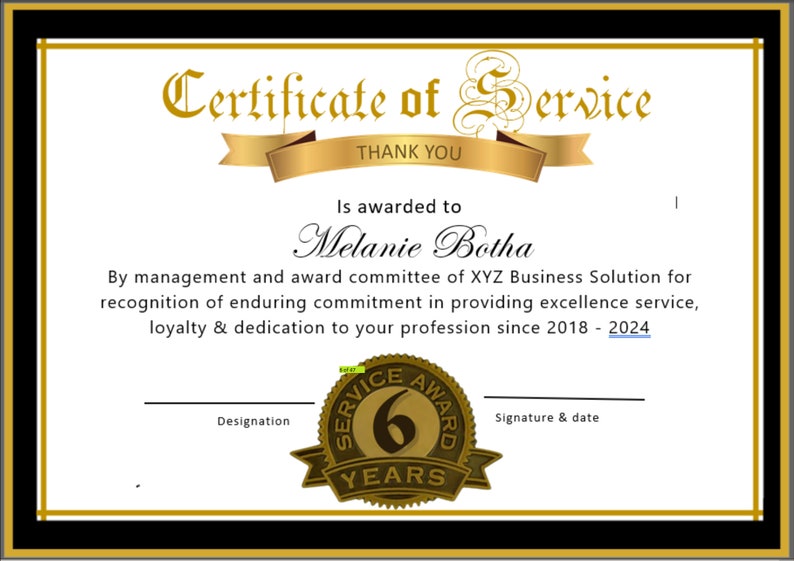 8 Years Service Certificate Template in Ms Word With Customized Logo - Etsy
