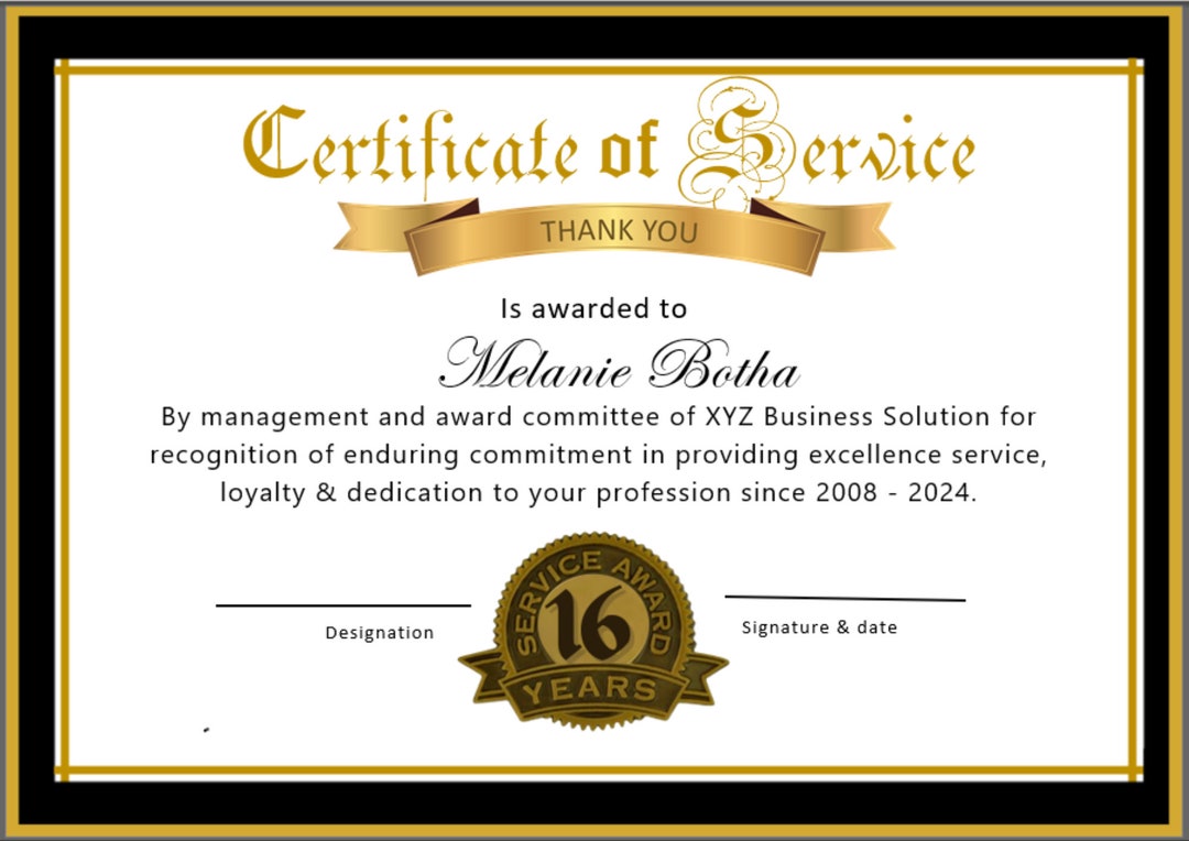 16 Years Service Certificate Template in Ms Word With Customized Logo ...
